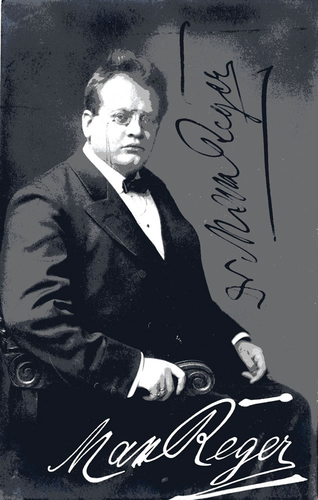 Musikautographen: Max Reger Porträt und Postkarte mit Unterschrift